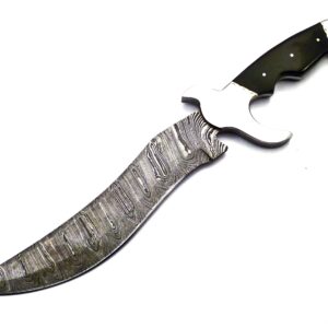 Skokie Knives Custom Hand Made Damascus Steel Hunting Knife Handle Bull Horn With Steel Bolster Bowie Black (NB)