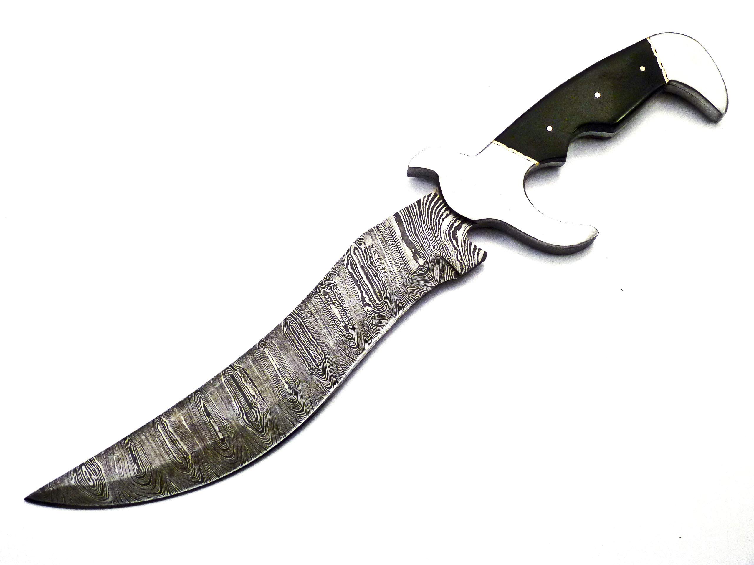 Skokie Knives Custom Hand Made Damascus Steel Hunting Knife Handle Bull Horn With Steel Bolster Bowie Black (NB)