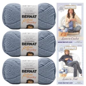 Bernat Softee Chunky Yarn Blundle Super Bulky Number 6 Gauge, 3 Skeins (Gray Blue)