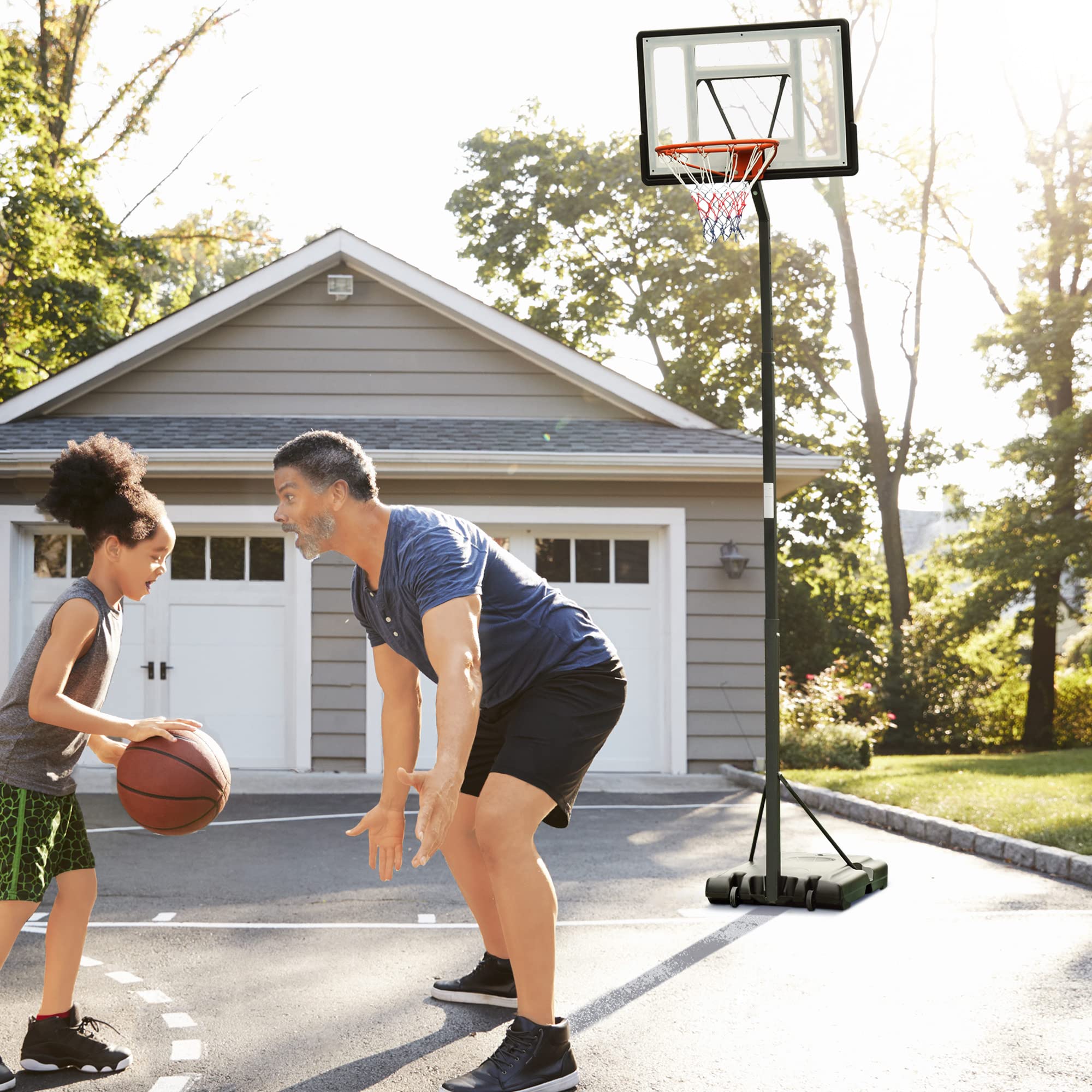 Soozier Portable Basketball Hoop, 8.4-9.8ft Height Adjustable, Basketball Goal with 34in Backboard and Wheels for Indoor Outdoor Use