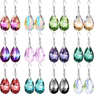 12 pairs dangle earrings set for women crystal dangle drop earrings rainbow crystal earrings for girls (basic style)