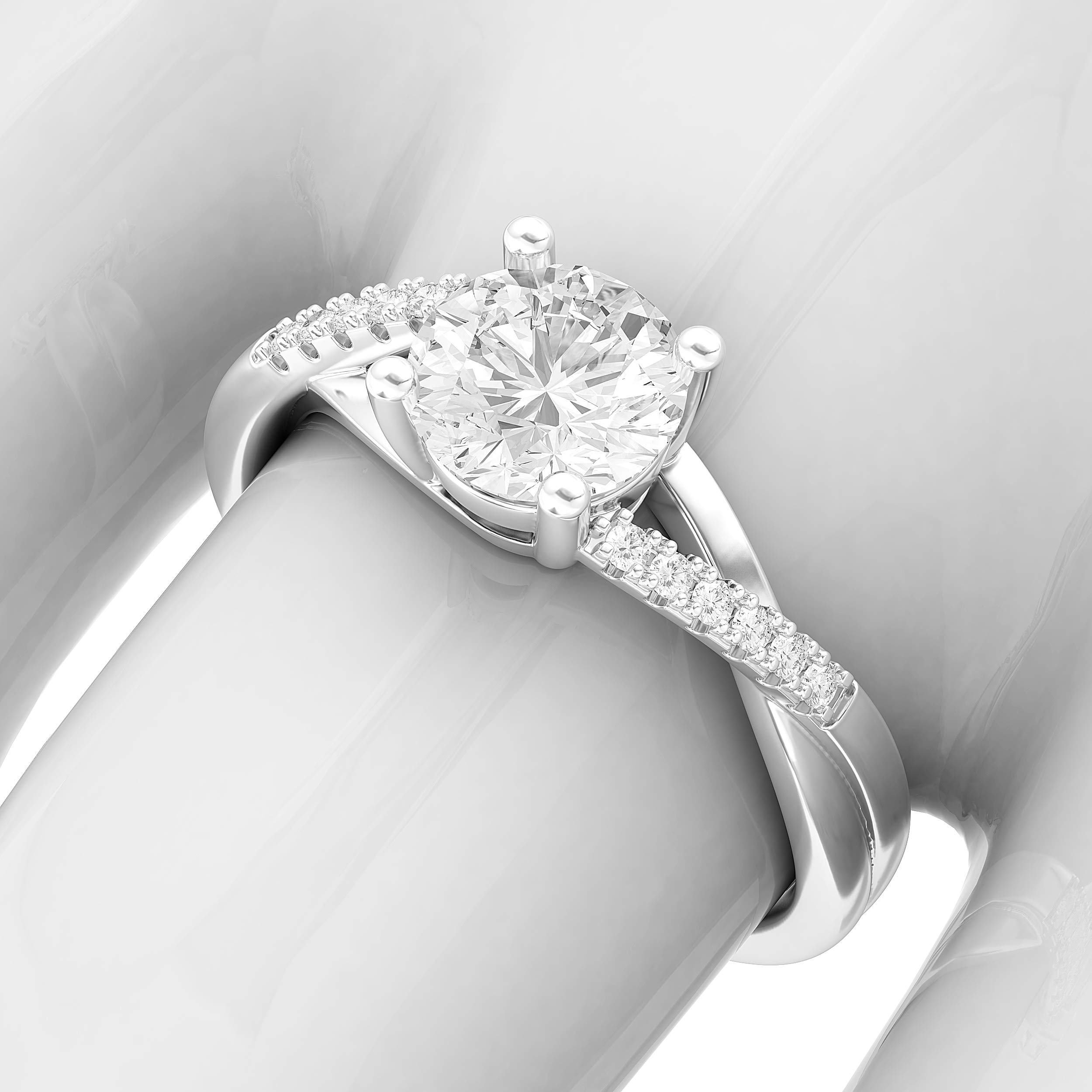 Sterling Silver Twisted Split Shank Simulated 1.0 CT Diamond Engagement Ring Promise Bridal Ring (7.5)