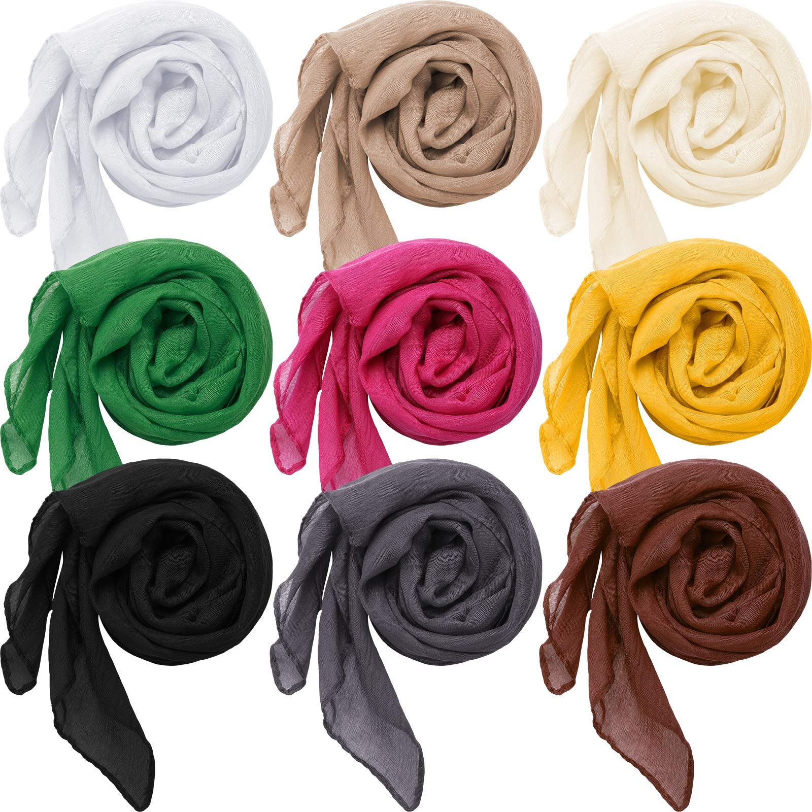 Patelai 9 Pieces Women Scarf Shawl Wrap Head Scarves Big Head Scarf Soft Linen Scarf, Candy Color