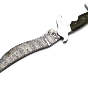 Skokie Knives Custom Hand Made Damascus Steel Hunting Knife Handle Bull Horn With Steel Bolster Bowie Black (NB)