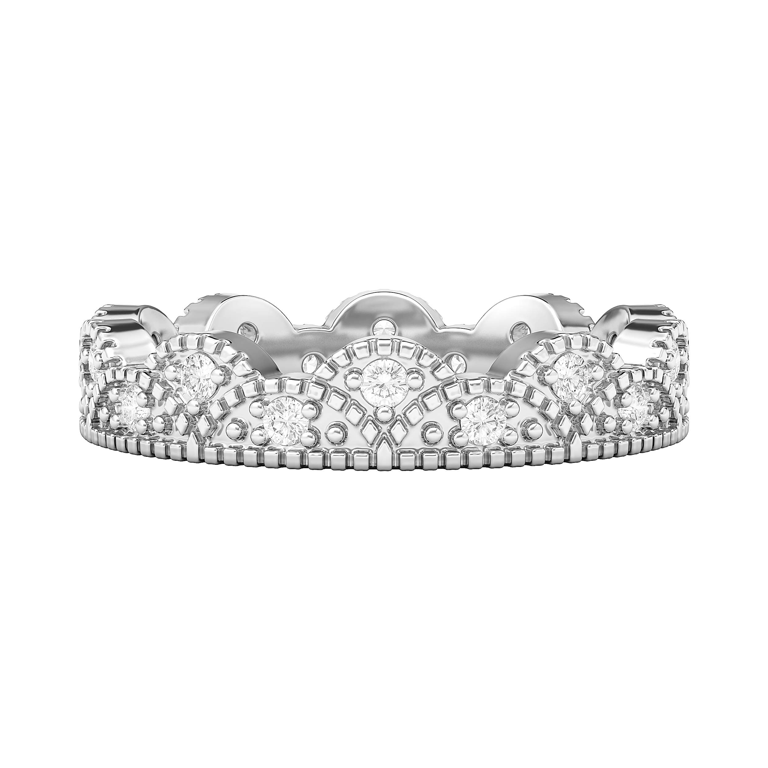 Sterling Silver Vintage Milgrain Eternity Band Simulated Diamond Ring Crown Wedding Band For Women (6)