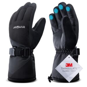 rivmount ski snow gloves men women, waterproof 3m thinsulate touchscreen, winter cold weather warm gloves wrist leashes