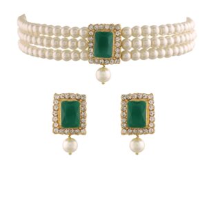 i jewels gold plated indian wedding bollywood stone pearl choker necklace jewellery set for women (green)