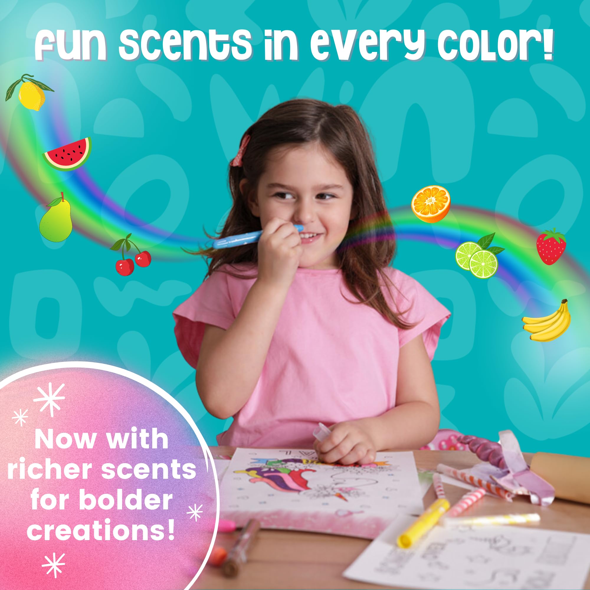 Amitié Lane Unicorn Scented Markers Set, 80 PCS - Birthday Gift for 5, 6, 7, 8 and 9 Year Old Girls! Includes Art Kit Supplies for Kids Ages 4-12, Perfect for Creative Fun Ideas