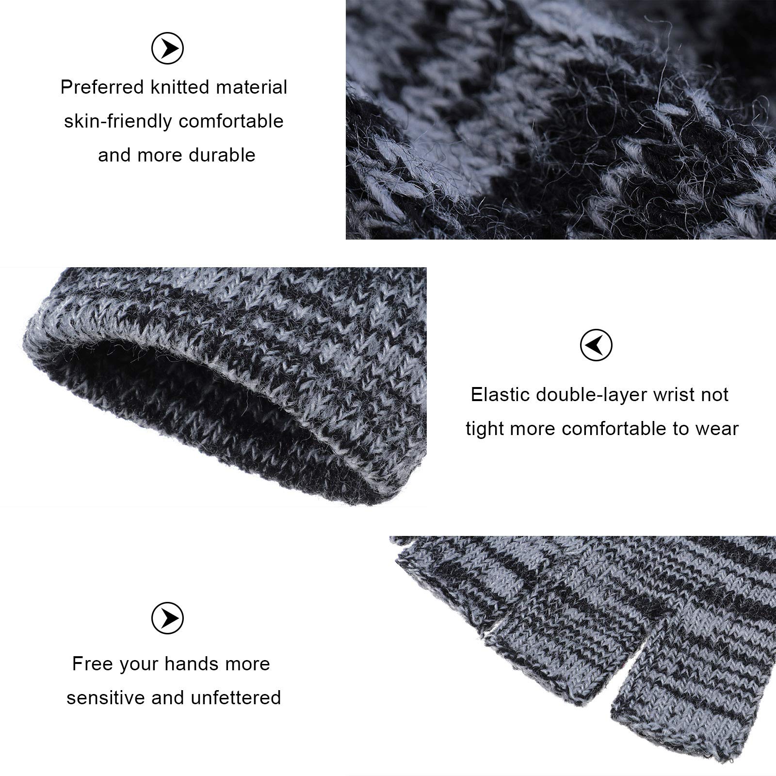 Syhood 4 Pairs Warm Half Finger Gloves Winter Fingerless Gloves Stretchy Knit Gloves for Men Women