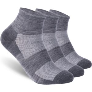 rtzat 90% merino wool ankle men's women's athletic business casual running moisture wicking everyday thin wool socks, small, ash grey, 3 pairs