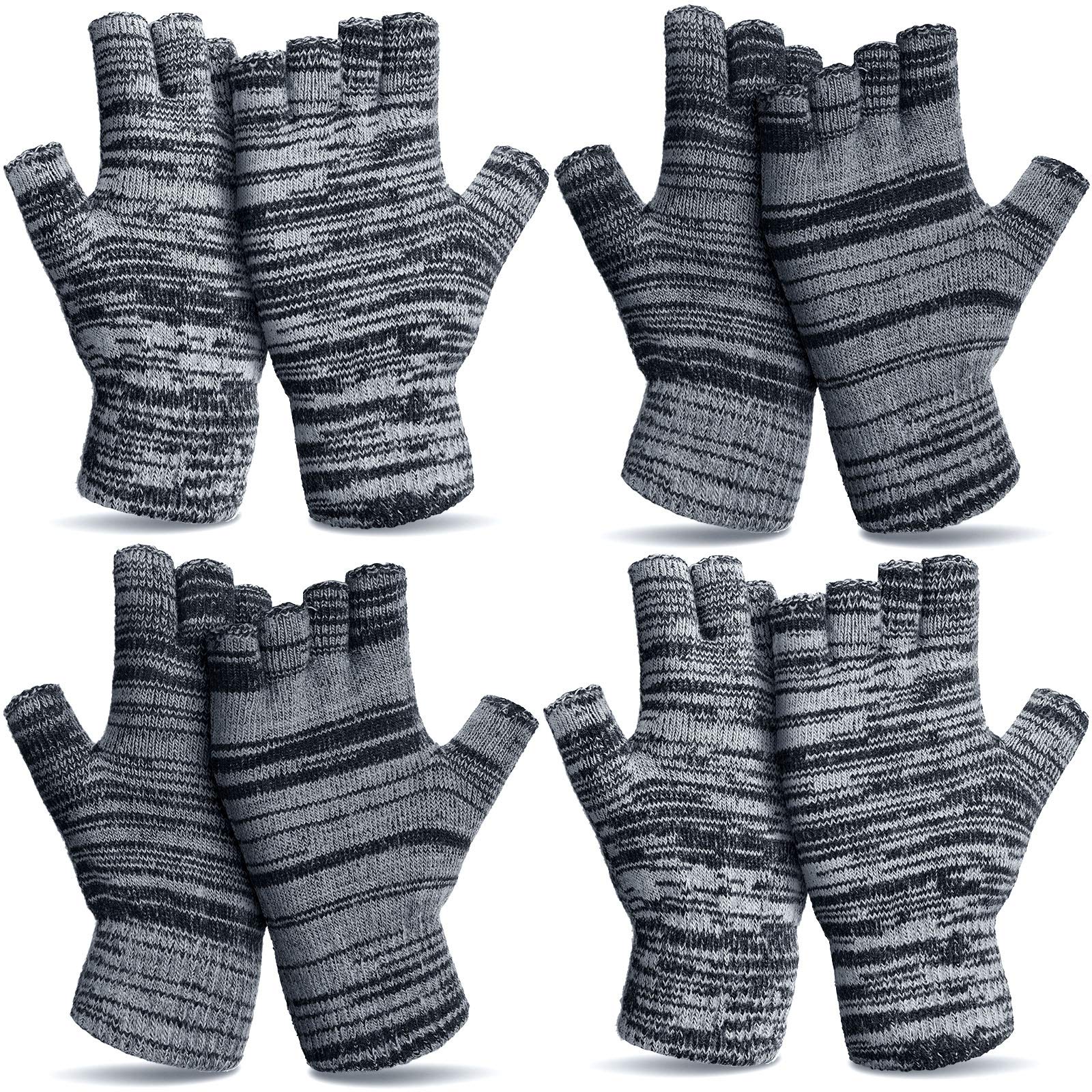 Syhood 4 Pairs Warm Half Finger Gloves Winter Fingerless Gloves Stretchy Knit Gloves for Men Women