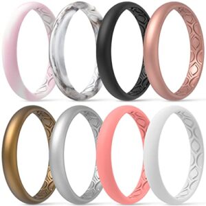 thunderfit silicone wedding rings for women, breathable air grooves engagement bands 3mm wide 1.5mm thick - 1/4/8/12 variety multipack (pack w - size 6.5-7 (17.35mm))