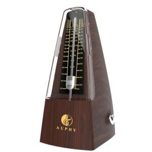 auphy mechanical metronome with accent bell, classic shape, accurate beat, multiple beat modes, suitable for piano guitar drums violin saxophone etc（wood grain）