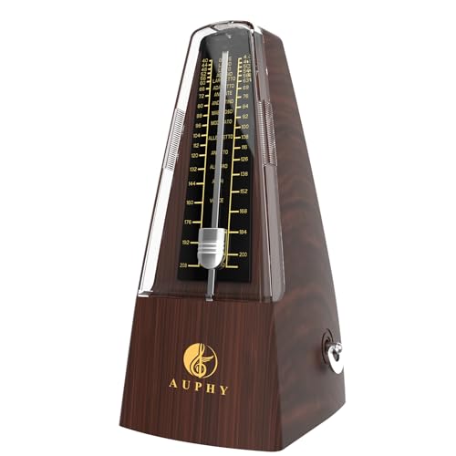 AUPHY Mechanical Metronome with Accent Bell, Classic Shape, Accurate Beat, Multiple Beat Modes, Suitable for Piano Guitar Drums Violin Saxophone etc（Wood Grain）