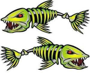 2 pieces fish sticker - 9 inches, no outline - kayak decals fishbone skeleton stickers for kayak canoe fishing boat wall car accessories