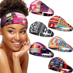 satinior 6 pieces african headband boho print headband yoga sports workout hairband elastic twisted knot turban headwrap for women girls hair accessories (bohemia prints)