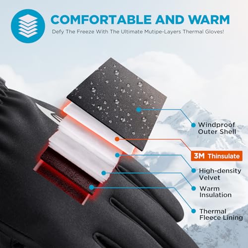 rivmount Winter Gloves Women Men,Touchcreen Insulated Warm Gloves Cold Weather Windproof Thermal Snow Gloves Skiing,Driving,Biking,Running 605