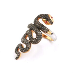 Handmade Natural Diamond Ring,Black Brown Snake Ring With Deep Rich Ruby And 1 Carat Brown Natural Diamond (I2-I3 Clarity Size : 8.25) For Women