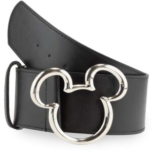 Buckle-Down Women's Disney Ears Silver Cast, Black Vegan Leather Belt, Mickey Mouse, 2.75" Wide-Fits-35.5-44.5 Inches