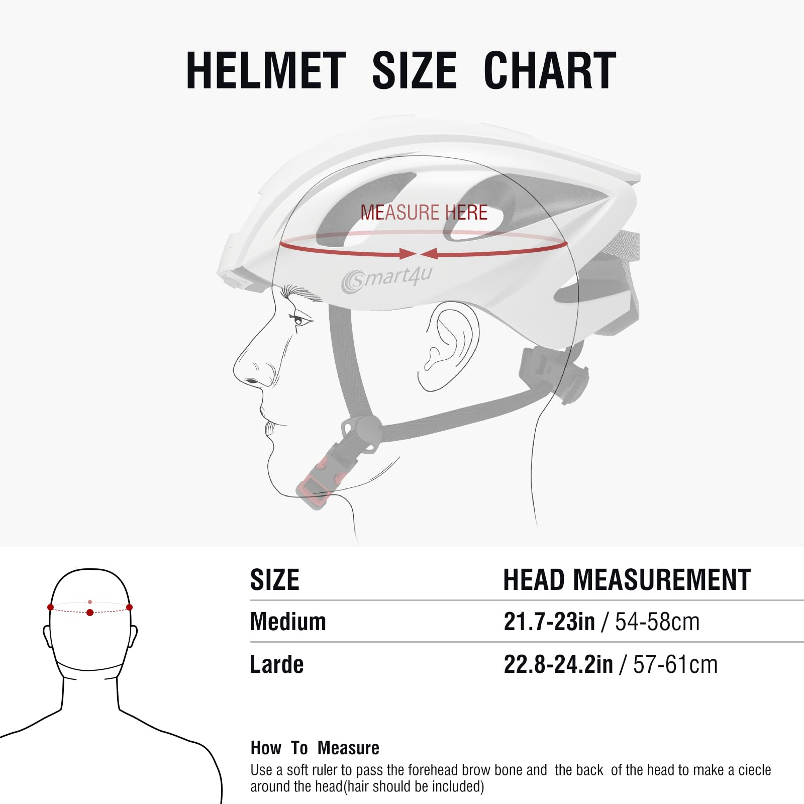 Smart4u SH55M Smart Bluetooth Bike Helmet with Speakers & Built-in Microphone, Bike Helmet with Smart Turn Signals, Fall Detection, CE CPSC Certified, Bike Helmet with Rear Light for Adults Men Women