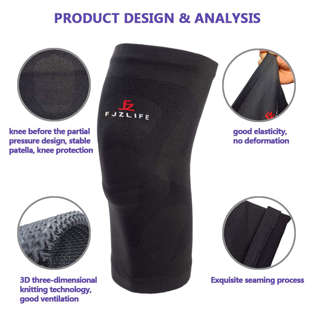 FJZLIFE Knee Support (1 Pair) for Men and Women with Elastic Gel Pads, Professional Knee Brace for Running, Arthritis, Joint Pain Relief, ACL, Meniscus Tear and Injury Recovery