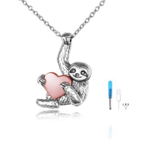 yfn sloth necklace sterling silver sloth cremation urn necklaces for ashes heart memory jewelry sloth gifts for women men