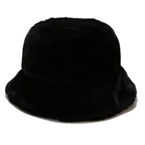 umeepar winter faux fur bucket hat fluffy warm hat for women men (black)