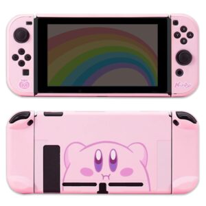 belugadesign pink puff ball case | cute kawaii anime pink pastel cover for girls | dockable star allies forgotten land | compatible with regular nintendo switch standard [video game]