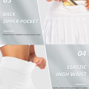 Athletic Pleated Tennis Skirts for Women with Shorts Pockets High Waisted Running Workout Golf Skorts (A White, Medium)