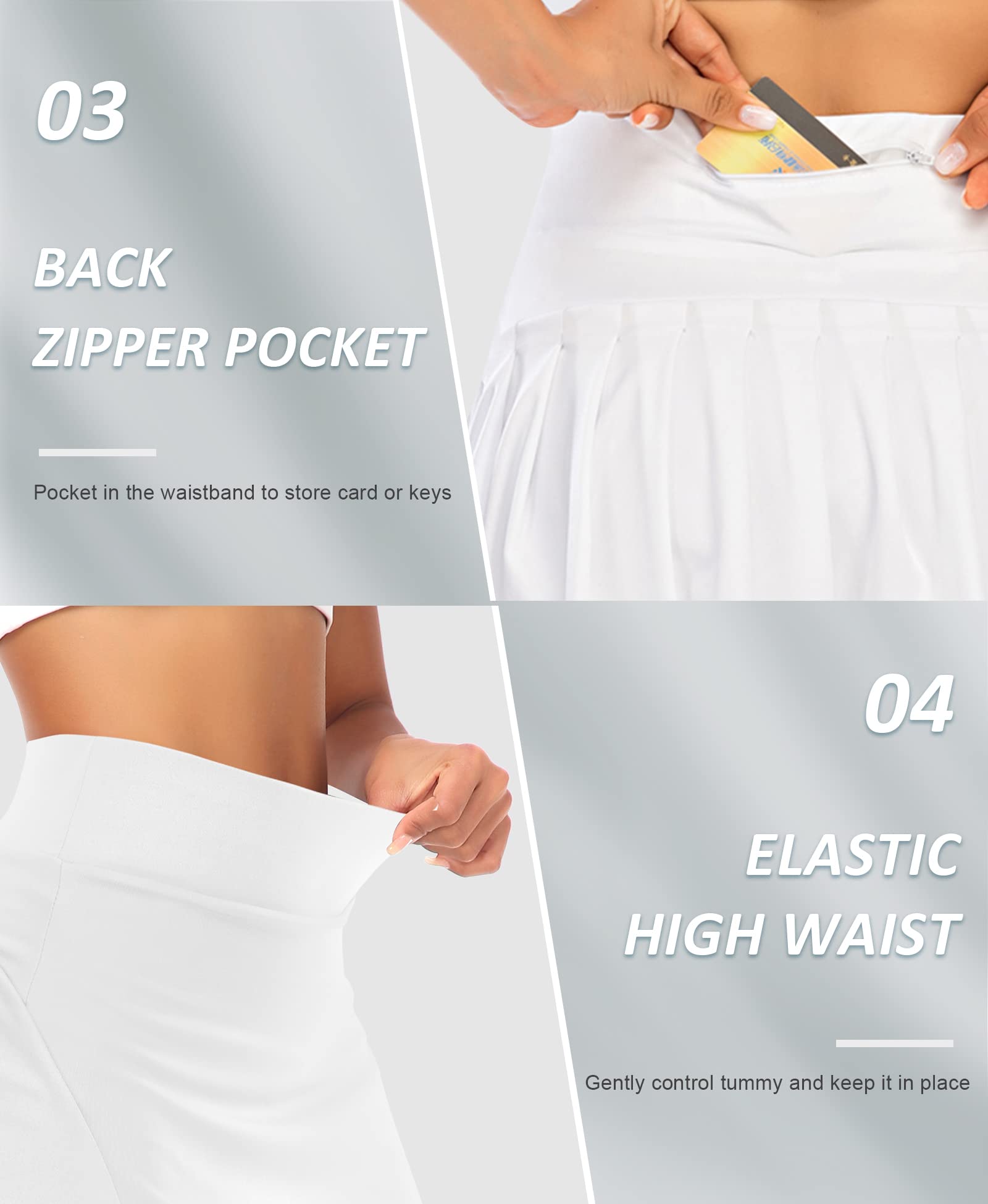 Athletic Pleated Tennis Skirts for Women with Shorts Pockets High Waisted Running Workout Golf Skorts (A White, Medium)