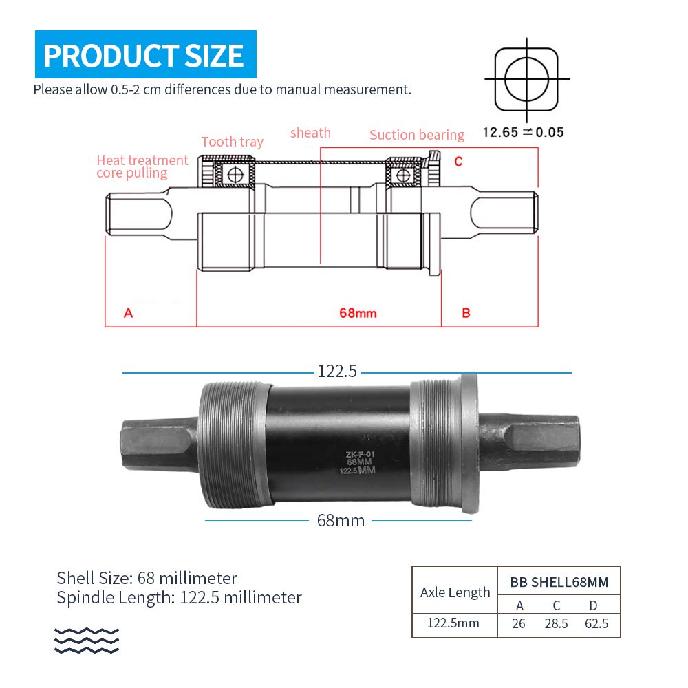 Zreneyfex Square Taper JIS Bottom Bracket 68 X110mm/123mm/127mm for Mountain Bike Replace BB-UN26 (68 x 123mm)