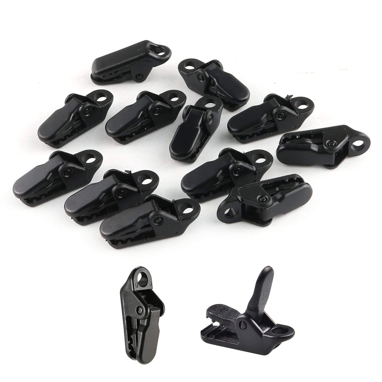 E-outstanding 12-Pack Small Outdoor Camping Awning Point Hook Tent Windbreak Clamp Plastic Crocodile Clip 33x10x13mm, Black