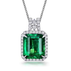 KEETEEN Colorful Life Sterling Silver Necklace with Princess Cut Pendant in Simulated Gemstones (Luxury Emerald)