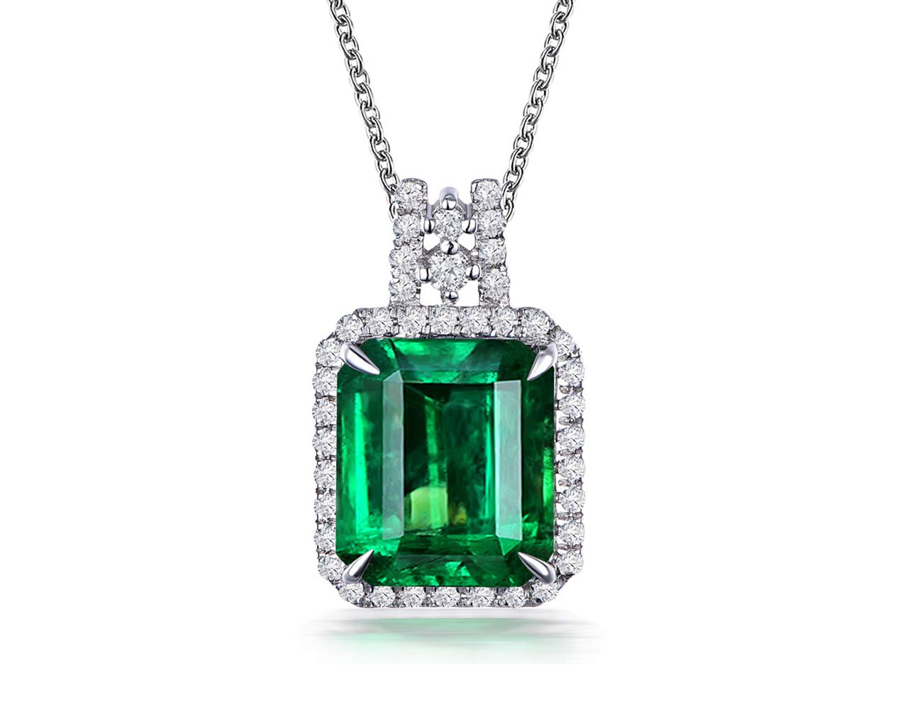 KEETEEN Colorful Life Sterling Silver Necklace with Princess Cut Pendant in Simulated Gemstones (Luxury Emerald)