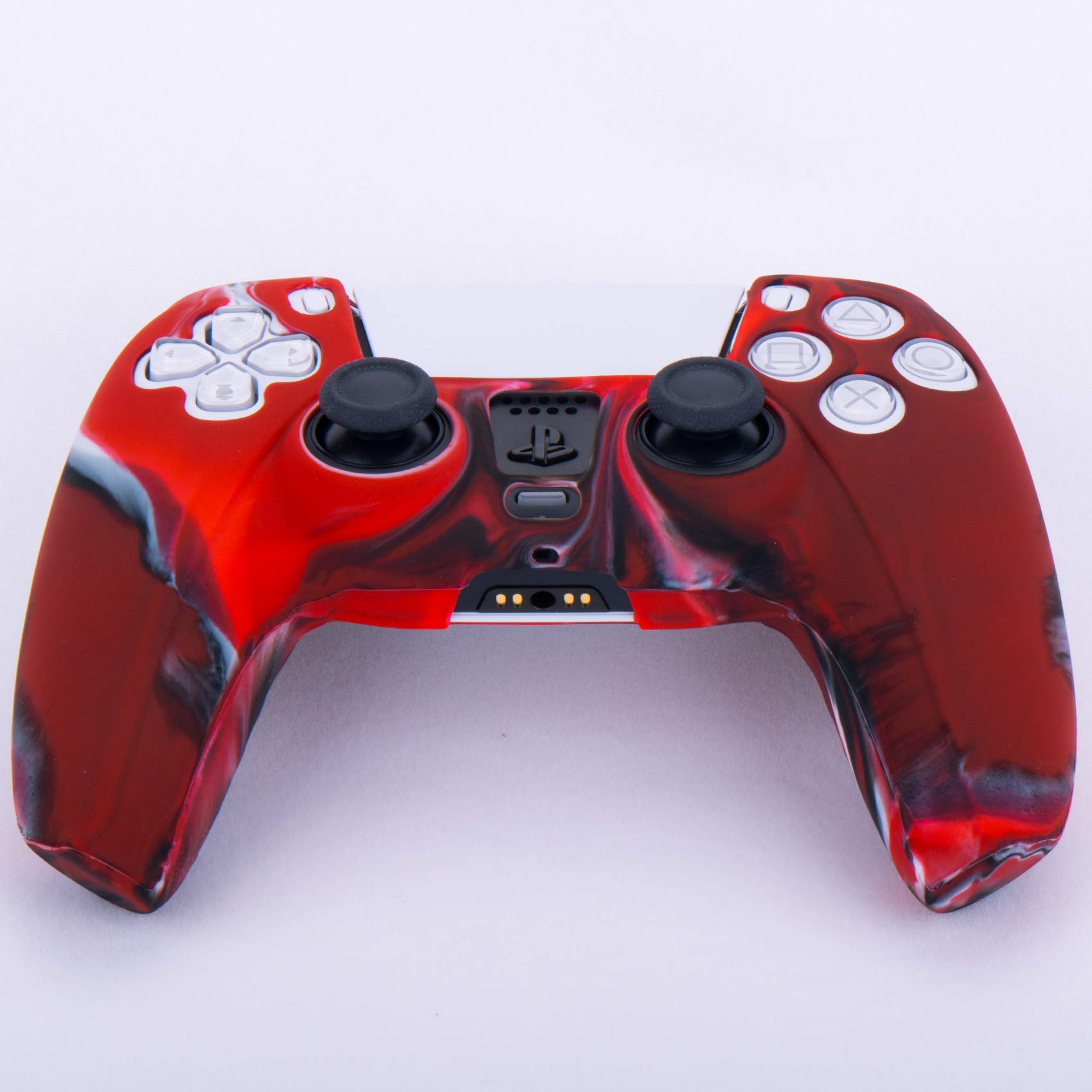 9CDeer 1 Piece of Silicone Protective Cover Skin + 6 Thumb Grips for PlayStation 5 / PS5 Controller Camouflage Red