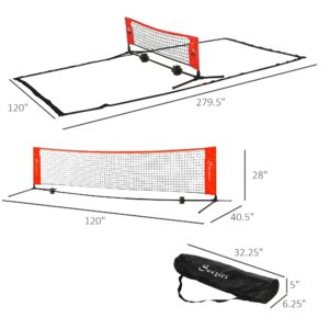 Soozier 10ft Portable Soccer Tennis/Pickleball/Badminton/Mini Tennis Net w/Sideline for Training with Included Storage Bag, Red