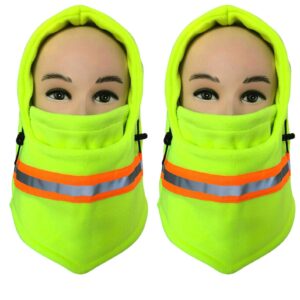 Men Hi Visibility Reflective Winter Thermal Fleece Balaclava Mask Ski Motorcycle Full Face Mask Neck Cover Windproof (2Pcs Noen Lime)