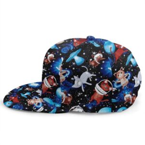 antkondnm Space Cats Space Flat Bill Brim Cap, Cool Hip Hop Trucker Hat Men Women Adjustable Baseball Caps Black