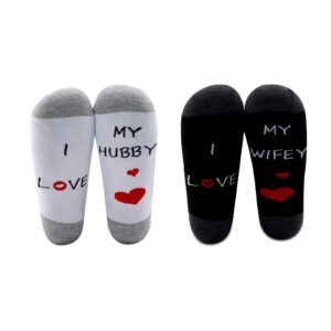 mbmso hubby and wifey gifts i love my wifey hubby socks groom funny gifts engagement gifts for husband wife bridal shower gifts (1 pair hubby +1 pair wifey)