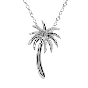 DZON Sterling Silver 1/20Ct TDW Diamond Palm Tree Fashion Pendant Necklace for Women(I-J, I2)