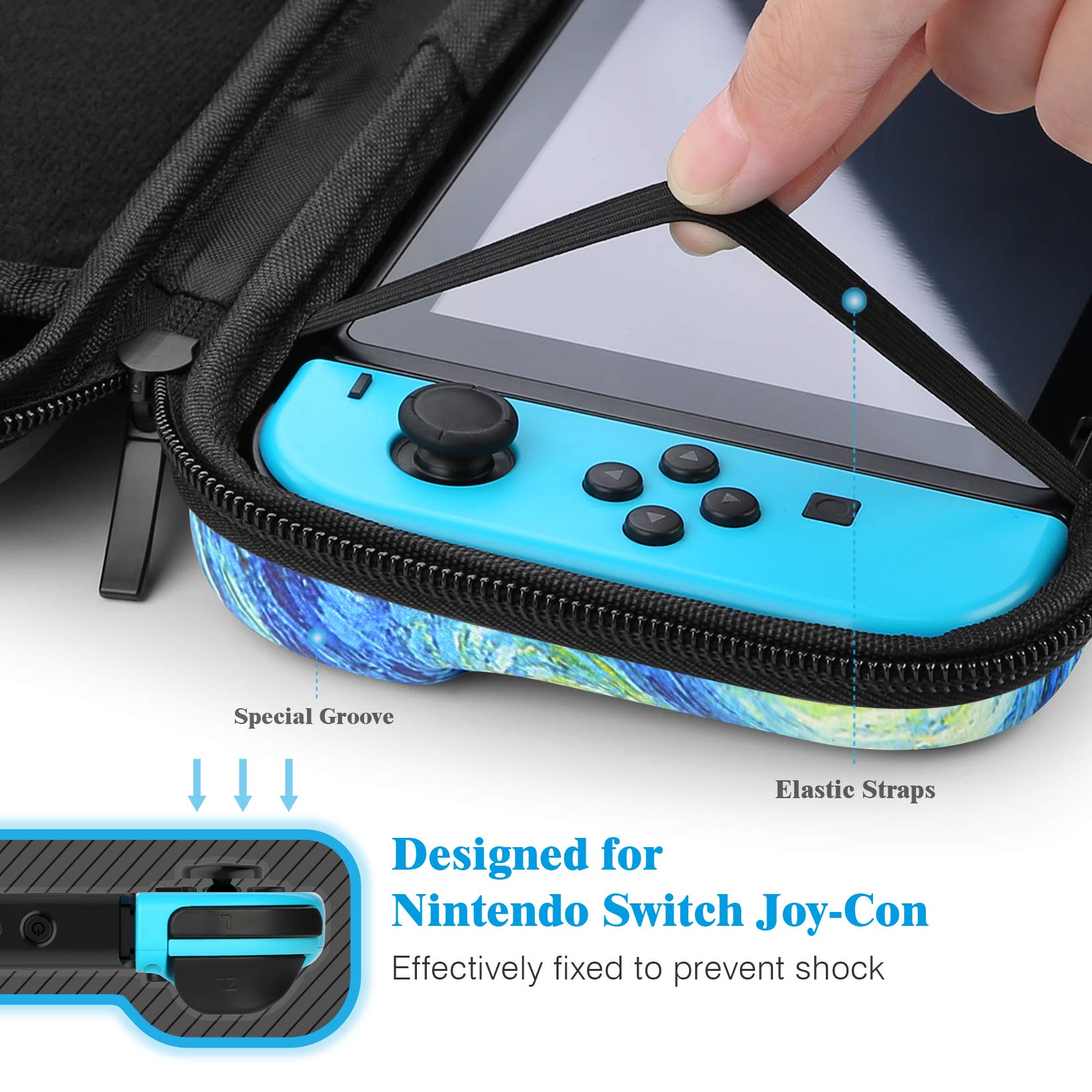 HEYSTOP Switch Carrying Case with Screen Protector, 9 in 1 Nintendo Switch Accessories Kit and 6 Pcs Thumb Grip, Nintendo Switch Protective Case