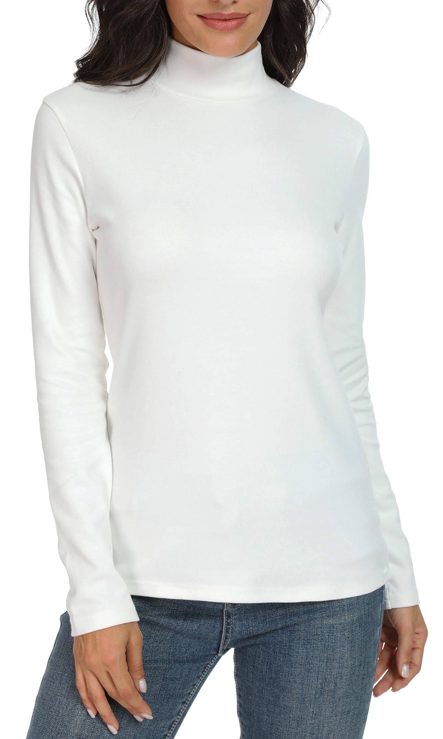 Udobana Women's Mock Turtleneck Cotton Basic Thermal Tops White Large