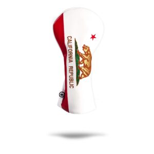 pins & aces california tribute premium driver golf club head cover - premium, hand-made leather headcover - ca flag styled, tour quality golf club cover - style & customize your golf bag (driver)