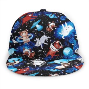 antkondnm Space Cats Space Flat Bill Brim Cap, Cool Hip Hop Trucker Hat Men Women Adjustable Baseball Caps Black