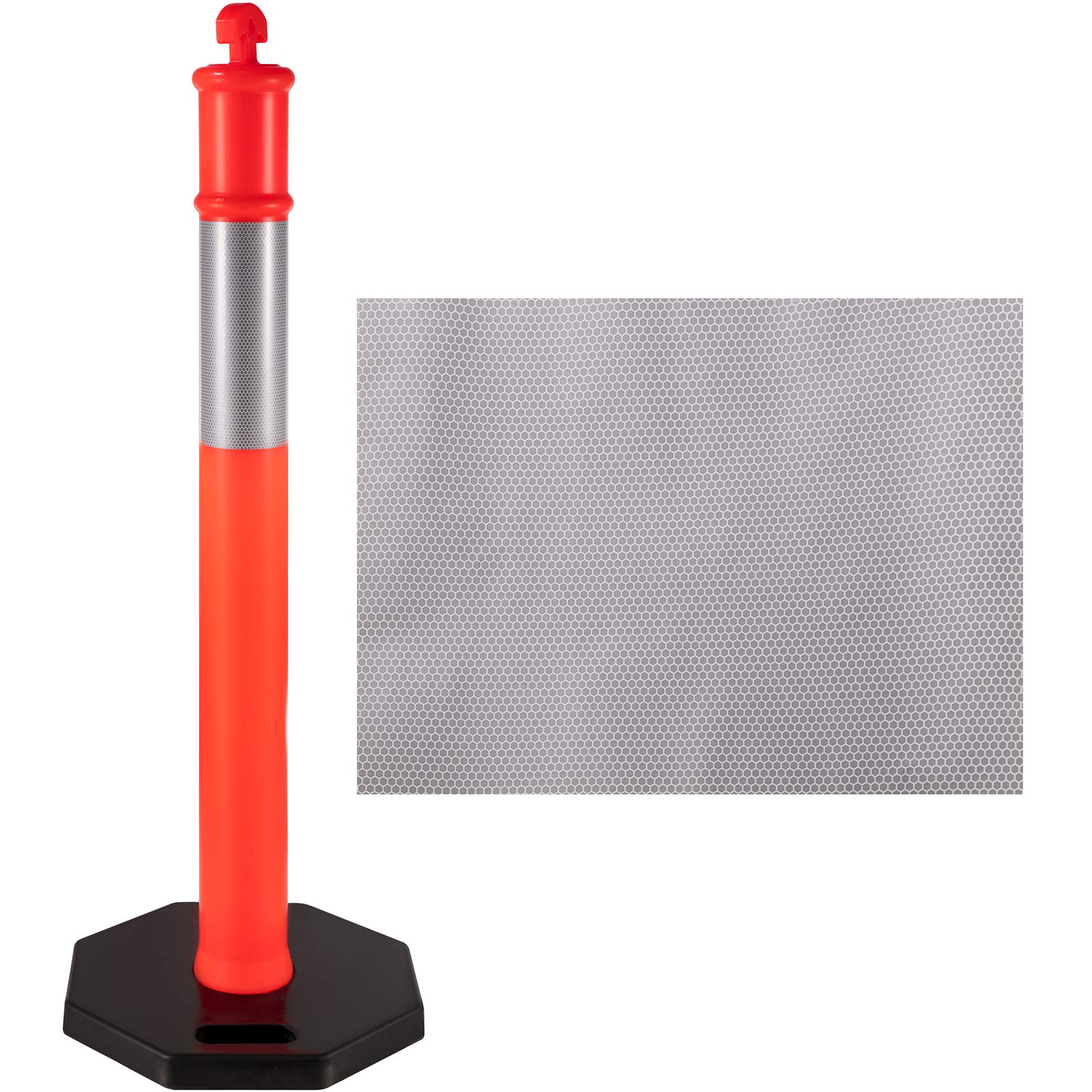 VEVOR 3Pack Traffic Delineator Posts 44 Inch Height, PE Delineator Post Kit 10 inch Reflective Band, Orange Delineator Cones with Rubber Base 16 inch for Construction Sites, Facility Management etc