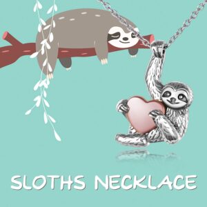 YFN Sloth Necklace Sterling Silver Sloth Cremation Urn Necklaces for Ashes Heart Memory Jewelry Sloth Gifts for Women Men