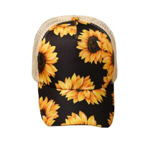 sunflower baseball cap mesh splicing criss cross ponytail hollow out sun hat sunflower hat adjustable vintage dad trucker polo hat strapback cap off-white