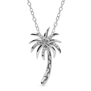 dzon sterling silver 1/20ct tdw diamond palm tree fashion pendant necklace for women(i-j, i2)