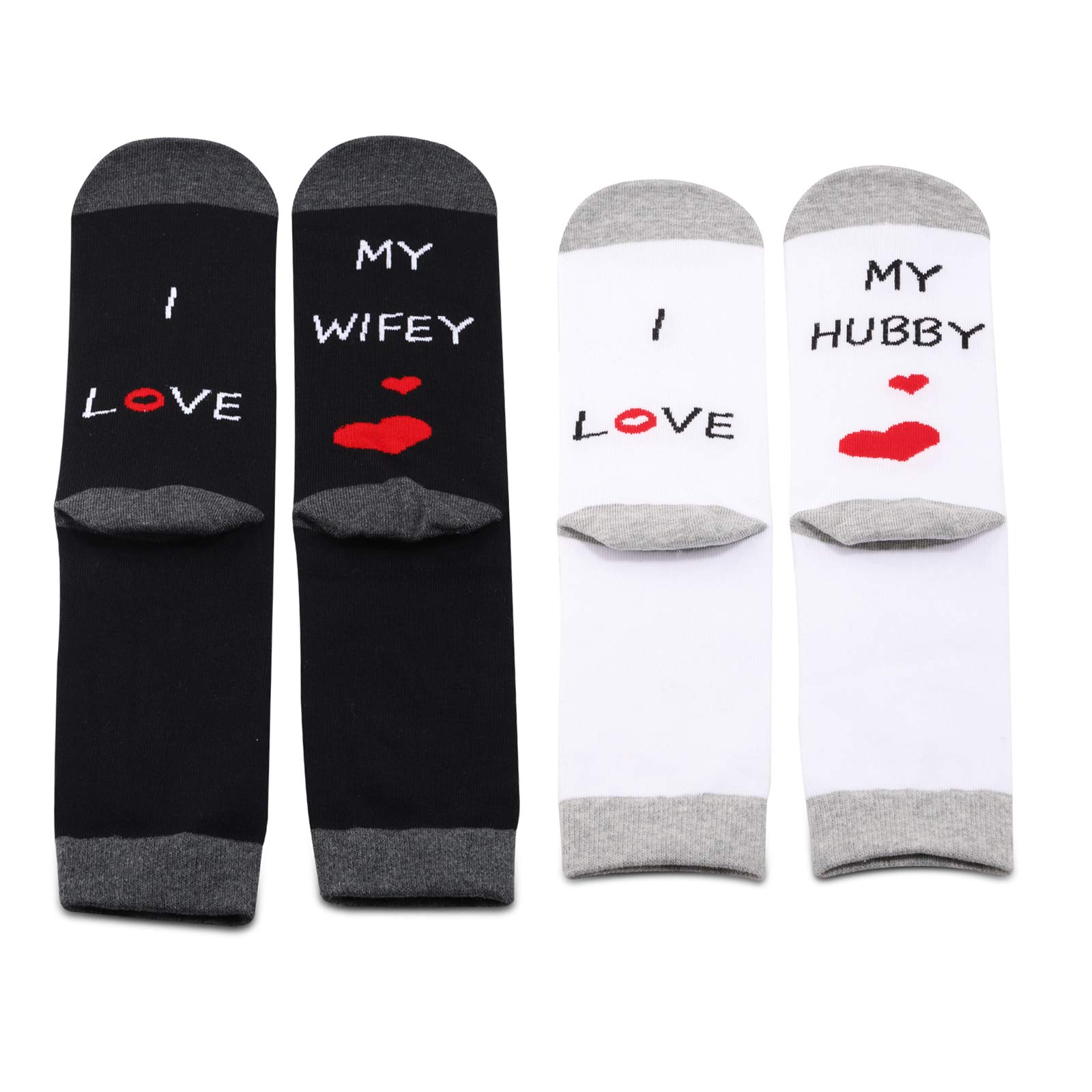 MBMSO Hubby and Wifey Gifts I Love My Wifey Hubby Socks Groom Funny Gifts Engagement Gifts for Husband Wife Bridal Shower Gifts (1 Pair Hubby +1 Pair Wifey)