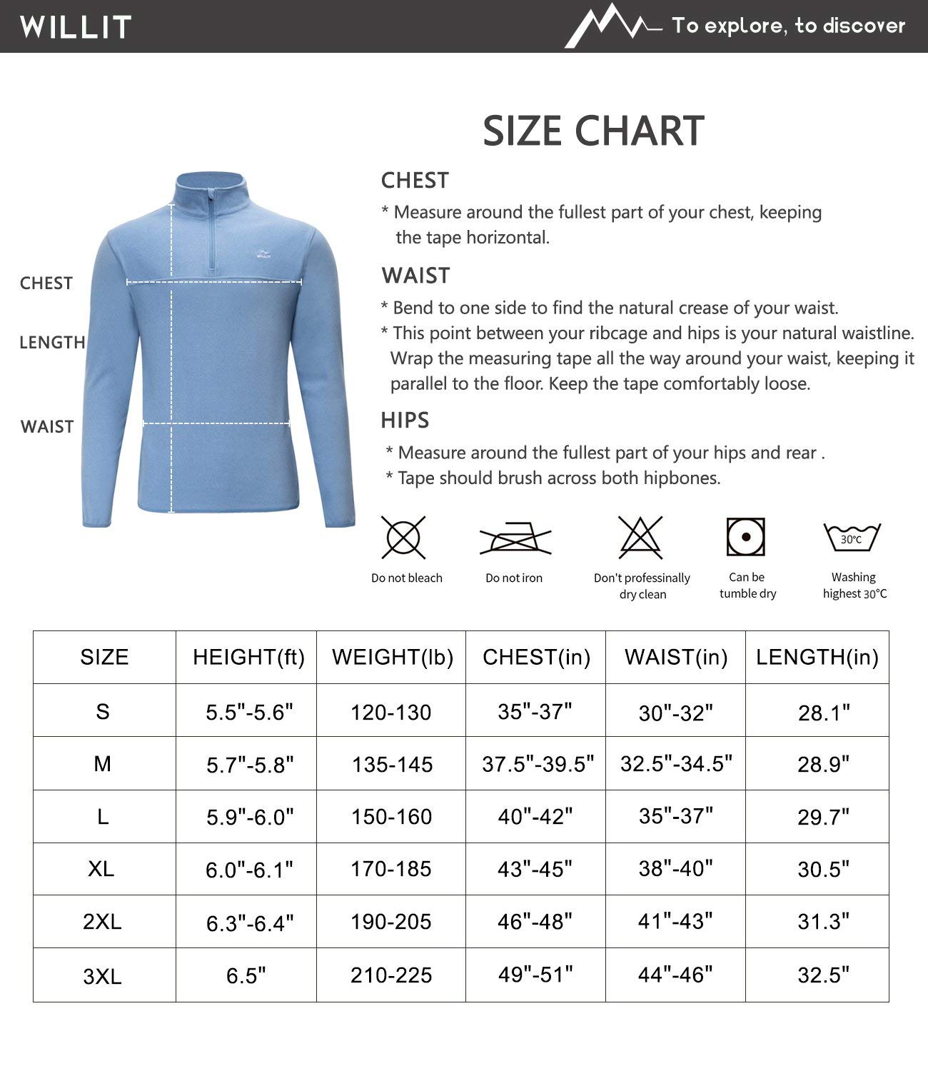 Willit Men's Fleece Pullover Golf Quarter Zip Sweaters Cold Weather Hiking Thermal Shirt Jacket Blue M